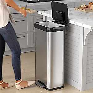 iTouchless SoftStep EXP 20 Gallon Step Pedal Trash Can with AbsorbX Odor Filter, Stainless Steel with Dent-Proof Plastic Lid, 75 Liter Garbage Kitchen Bin for Home, Office, Business, Store
