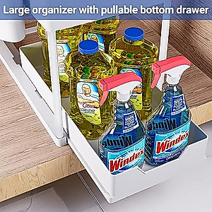 3 Pack MUzizy Under Sink Organizer Pull Out Under Sink Storage, 2 Tier Multi-Purpose Sliding Under the Sink Organizer Bathroom Kitchen Sink Organizer Under Cabinet Shelf for Cleaning Supplies -White