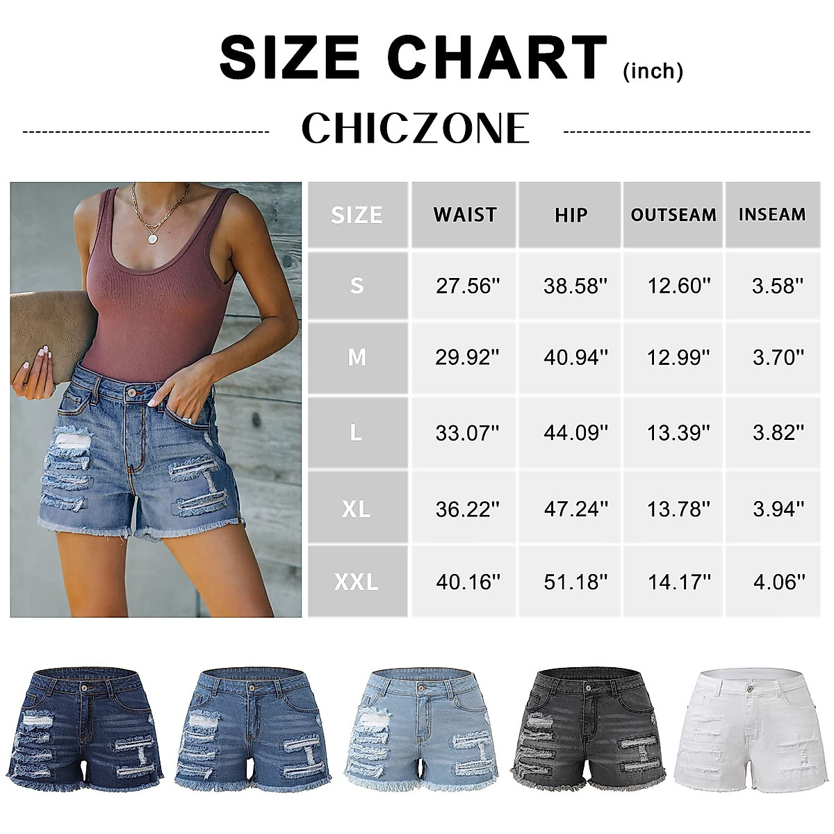 CHICZONE Jean Shorts Womens High Waisted Plus Size Frayed Destroy Stretch Ripped Denim Shorts White XXL