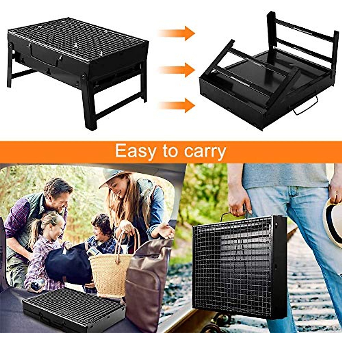 DAKEUS Charcoal Grill Barbecue Portable BBQ - Stainless Steel Folding Grill Tabletop Outdoor Smoker BBQ for Picnic Garden Terrace Camping Travel