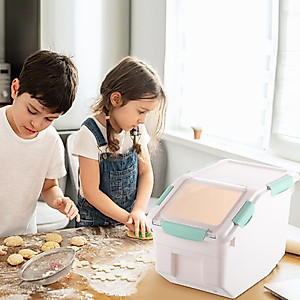 Purpeak 4 Pack Grain Rice Storage Bin Flour Storage Container 20 Lbs with Wheels Measuring Cup Airtight Lid Plastic Cereal Pet Food Storage Boxes for Dry Food Sugar Baking Cat Bird Dog Food (Green)