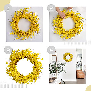 Bibelot 20inch Artificial Forsythia Flower Wreath Spring Summer Fall Wreath Silk Leaves Wreath for Front Door Wreath Porch Farmhouse Patio Garden Home Decor (Yellow)