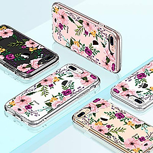 GiiKa iPhone 8 Plus Case, iPhone 7 Plus Case with Screen Protector, Clear Heavy Duty Protective Case Floral Girls Women Hard PC Case with TPU Bumper Cover Phone Case for iPhone 8 Plus, Small Flowers