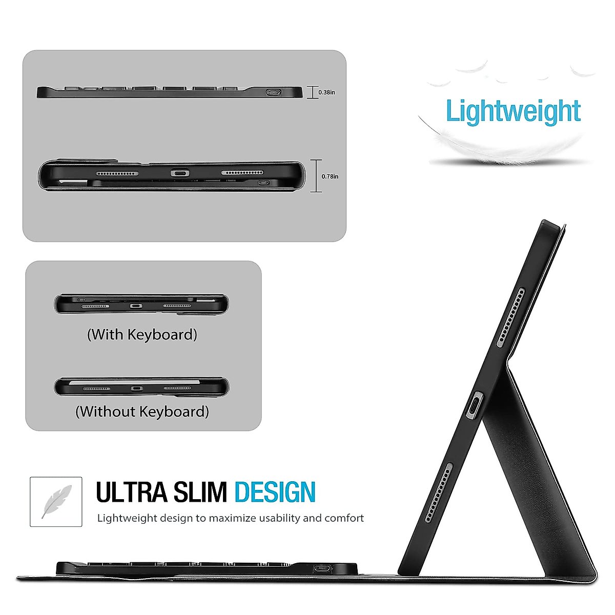 ProCase Case with Keyboard for iPad 10th Generation 10.9 inch 2022, PU Leather Case with Magnetically Detachable Wireless Keyboard for iPad 10th Gen A2696 A2757 A2777-Black