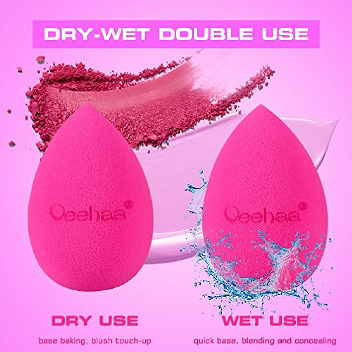 Veehaa 2PCS Makeup Sponge Set, Latex Free Makeup Blender for foundation, Makeup Sponges egg shaped, Makeup Sponges for all areas