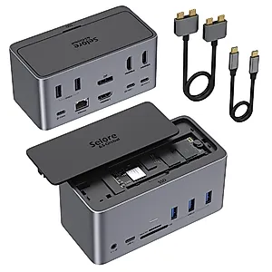 USB C Docking Station,18 in 1 Quadruple Display Docking Station with 4K HDMI+SSD Enclosure+DP Display+Ethernet+USB+SD for MacBook Pro/Air, Surface Pro 7, Dell XPS 13, More Thunderbolt 3 Laptops