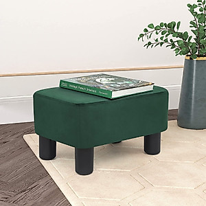 Joveco Small Footstool Ottoman Fabric Footrest Modern Rectangular Footstools for Living Room Bedroom (Green)