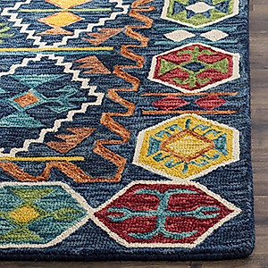 SAFAVIEH Aspen Collection 2' x 3' Navy / Gold APN501A Handmade Boho Wool Accent Rug