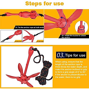 ISURE MARINE Kayak Anchor Kits Portable Folding Anchor Buoy Kit Canoe Kayak Raft Boat Sailboat Fishing 3.5 lbs Marine Rope Complete Folding Grapnel Anchor Kit for Small Boats, Kayaks Jet Ski etc