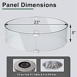 GASPRO 23" x 8" Glass Wind Guard for Round Fire Pit Table, Thick and Tall Tempered Glass Panel with Hard Aluminum Corner Bracket & Feet, Easy to Assemble