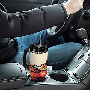 Flradish 30oz Tumbler with Handle, Vintage Delicious Tomatoes Stainless Steel Tumbler with Lid and Straws Double Wall Vacuum Insulated Leakproof Coffee Travel Mug
