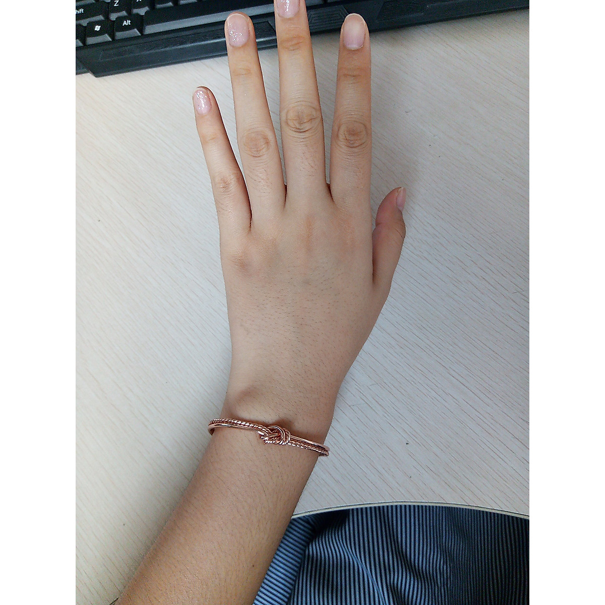 MANZHEN 14K Real Gold Plated bracelets Simple Knot Bangle Cuffs for Women Adjustable Sailor Love Knot Bangle Bracelet Bridesmaid Gift (Gold)