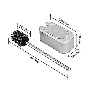 Camtcher Slim Trash Can and Toilet Brush Combo, Stainless Steel, 1.3 Gallon / 5 Liter, Rectangle Step Small Trash Can, Soft Close, Removable Plastic Bucket (1.3 Gallons and Toilet Brush)