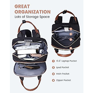 LOVEVOOK Laptop Backpack for Women, Large Capacity Travel Work Bags, Anti-theft Business Computer Backpacks Purse with 15.6 Inch Laptop Compartment, Casual Hiking Daypack, Black-Brown