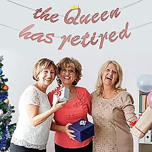 Glitter Happy Retirement Banner Bunting - Rose Gold The Queen Has Retired Banner - Retirement Party Farewell Party Decorations Supplies for Women