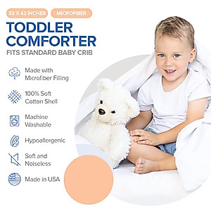 Continental Bedding Toddler Comforter, 100% White Down Duvet Insert, Sleep Blanket with Cotton Shell, Fits Standard Crib, Toddler Bed, 33x42 Inches, White