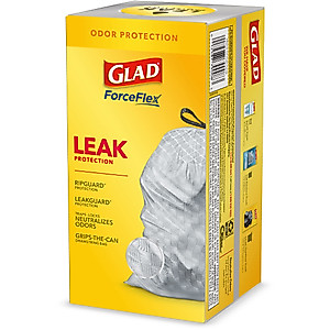 Glad Trash Bags, ForceFlexPlus Tall Kitchen Drawstring Garbage Bags - 13 Gallon White Trash Bag for Kitchen Trash Can, Odor Shield, Odor Eliminator, Leak Protection, 40 Count - Packaging May Vary