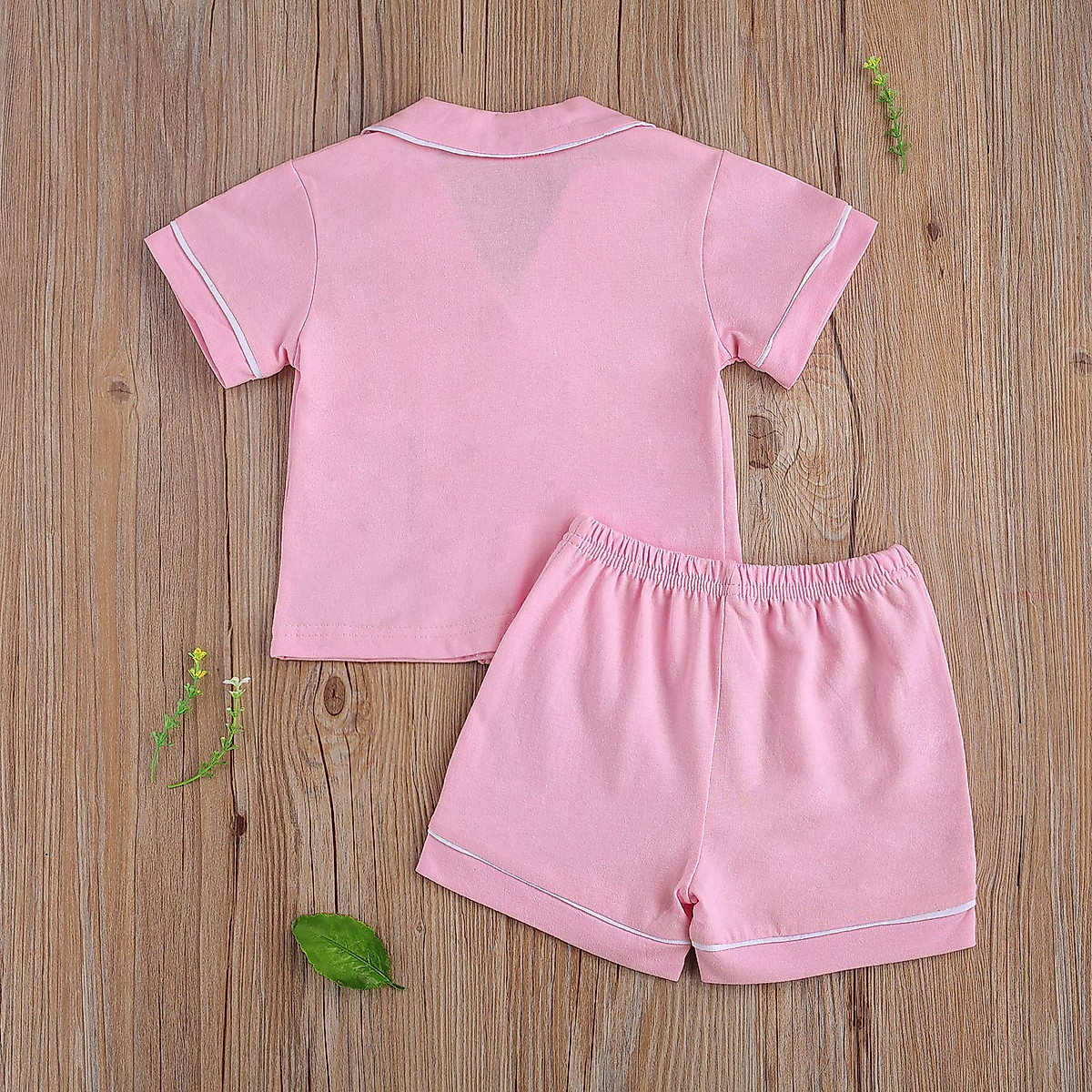 BULINGNA Kids Toddler Baby Girl Summer Two Piece Pajamas Set Short Sleeve Button Down Top with Shorts Pink