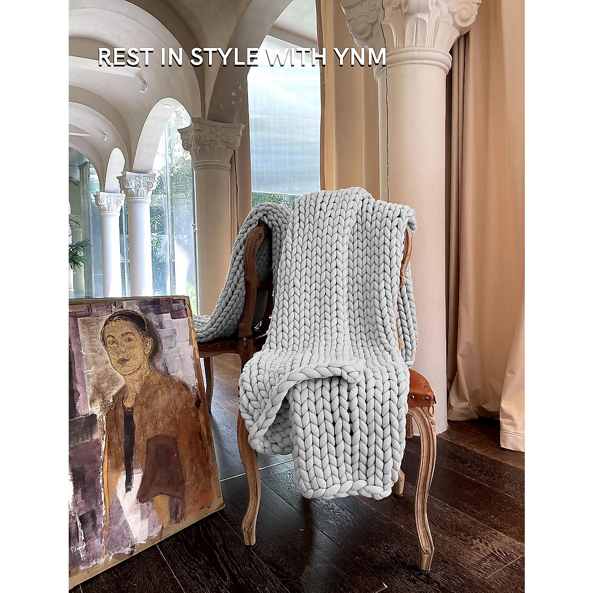 YnM Chunky Throw Blanket, Medium-Weight, Hand Knitted, Skin Friendly, Ventilated and Breathable, Machine Washable, Home Décor Piece for Couch, Sofa and Bed (Lunar Grey, 40x50 Inch)