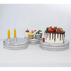FEICTPOX Cake Stand Set of 3 Metal Cupcake Stands Dessert Display Plate for Wedding Party Birthday … (Silver)