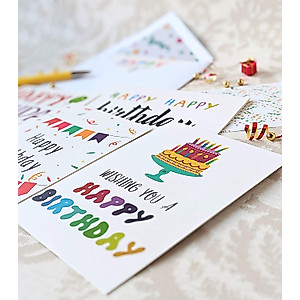 100 Happy Birthday Cards Bulk, Large 5x7 Inch Assorted, with Envelopes ,Stickers and Simple Greetings Inside , 10 Unique Designs, Thick Card Stock Box Set