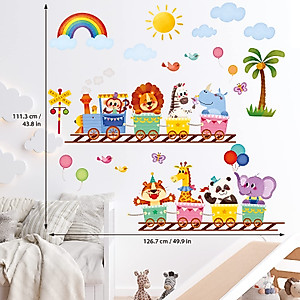 DECOWALL SG-2205 Animal Train Wall Decals Stickers Kids Peel Stick Removable Nursery Bedroom Room Living décor Baby Art playroom Classroom Children Decoration Vinyl DIY Elephant Giraffe Jungle Safari