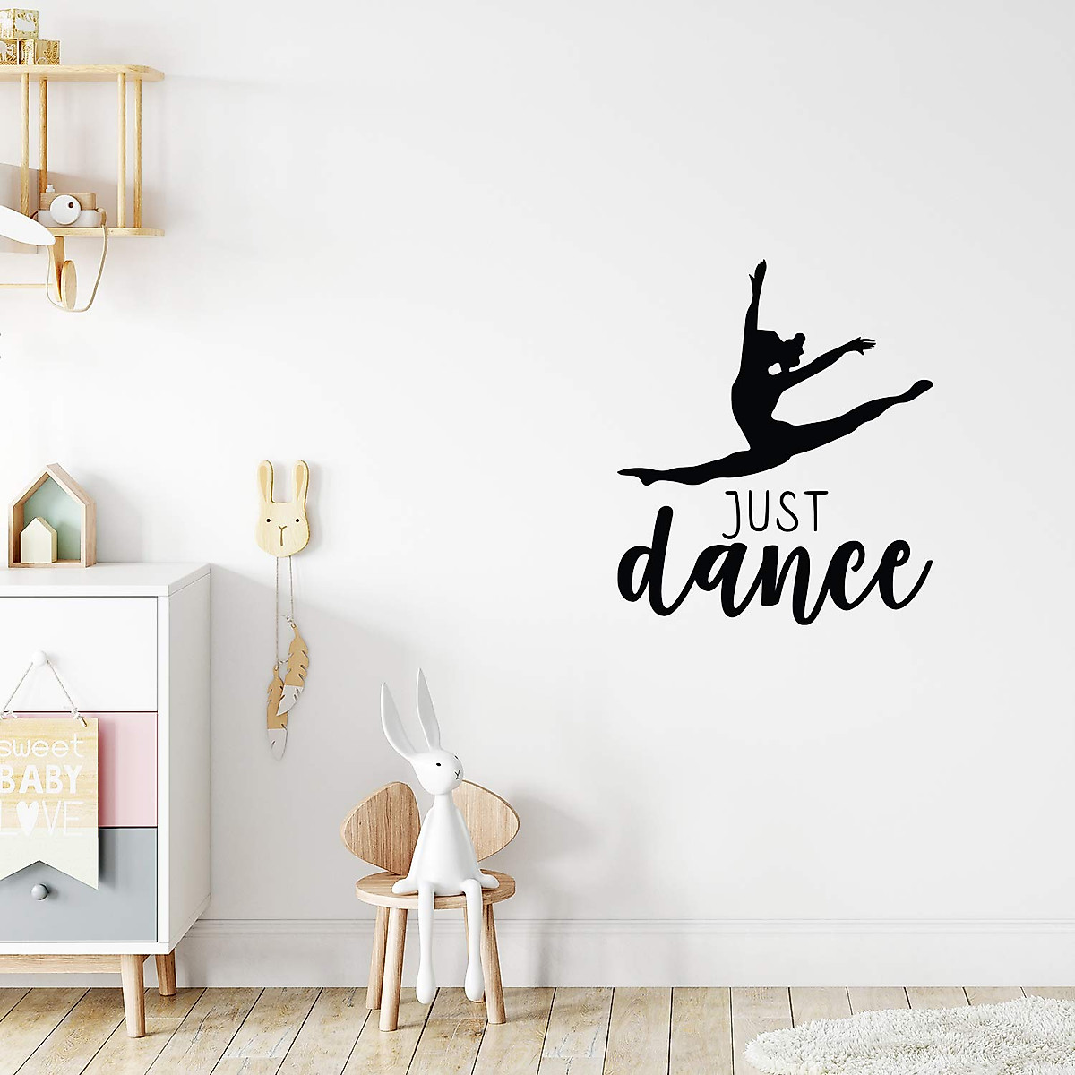 Vinyl Wall Art Decal - Just Dance - 25.5" x 22" - Cute Inspirational Little Ballerina Shape Design Sticker for Girls Bedroom Playroom Gym Yoga Ballet Studio Classes Office Decor (Black)