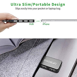 UFBOSS Ultra Slim 4 Port USB 2.0 Data Hub, 1Ft Long Cable USB Splitter for Laptop, Dell, Asus, HP, MacBook Air, Surface Pro, Acer, Xbox, Flash Drive, HDD, Console, Printer, Camera