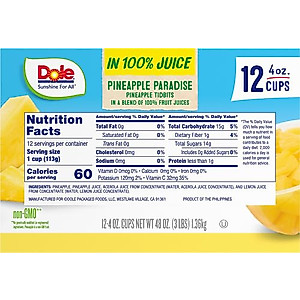 Dole Pineapple Paradise Pineapple Tidbits in a Blend of 100% Fruit Juices Snacks, 4oz 12 Total Cups, Gluten & Dairy Free, Bulk Lunch Snacks for Kids & Adults