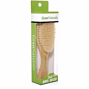 GranNaturals Soft Wave Brush - Curved Boar Bristle Smoothing Hair Brush for Slick Back Hair and 360 Waves