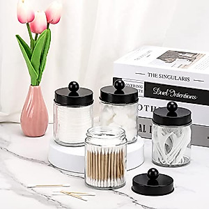 Tbestmax Glass Qtip Holder Dispenser, 10-Ounce Bathroom Containers Apothecary Jars with Metal Lids for Cotton Ball Swab Pad, Black (4 Pack)