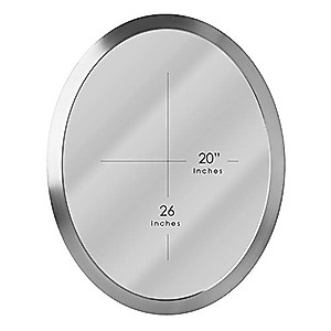 Head West Brushed Nickel Stainless Steel Oval Metal Framed Mirror for Bathroom Sink, Living Room, Vanity - 23" x 29"