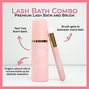 LIVBAY New Lash Bath + Brush Combo - Aftercare Foaming Cleanser for Eyelash Extension | Lash Bath | Oil Free & Gentle Formula (Professional Use Only)