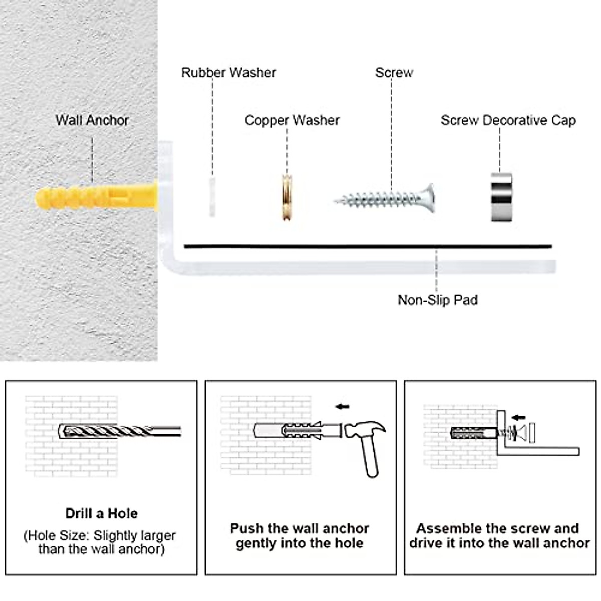 Desing Wish Small Shelf, Screw Mount Small Wall Shelf with Non-Slip Pad, Speaker Wall Mount for Bluetooth Speaker/Webcam/Decor, Acrylic Wall Shelf for Bedroom/Living Room/Bathroom (9 Inch, Clear*2)