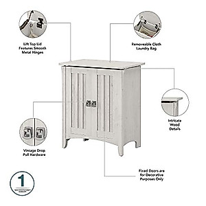 Bush Furniture Salinas Laundry Hamper with Lid and Removeable Liner Bag in Linen White Oak