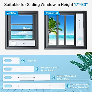 Kesfitt Portable Air Conditioner Window Vent Kit with 5.9'' Exhaust Hose & Coupler,Upgraded Seamless AC Kit,Window Seal Plates Adjustable Length from 17" to 60" for Sliding