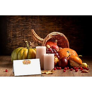 Fall Thanksgiving Table Place Card, 25 Pcs Tent Style Cards Set with Pumpkin and Maple Leaf, Editable Name Cards for Table Seating, Scored for Easy Folding, Food Lables for Autumn Party (01)