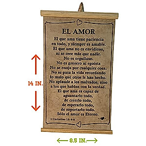 1a Corintios 13 El Amor El Que Ama Tiene Paciencia Pergamino Poster Bendicion Ready to Hang 14 x 8.5 in. Rustic Wall Art Gift Regalo Biblia