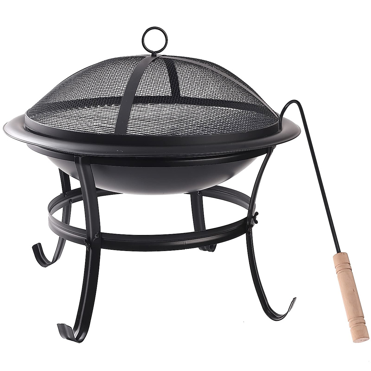 SOBEIT 2 in 1 Fire Pit with BBQ Grill, Outdoor Wood Burning Fire Pit with Spark Screen & Fire Poker, Portable Fire Pit Bowl for Outside Garden Patio(Black, 22inch)