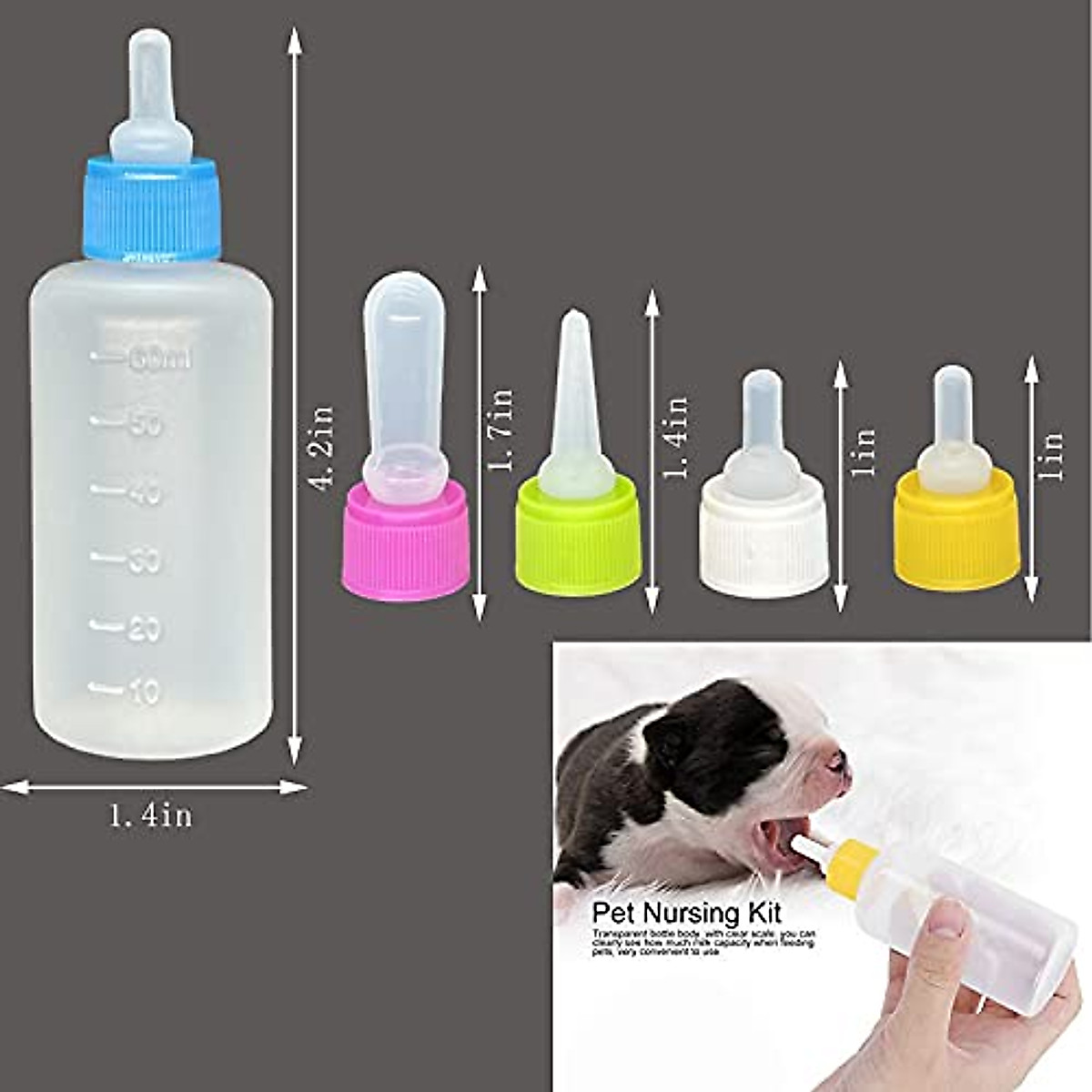 Pet Bottle Kit, Squeeze Liquid Bottle Replaceable Silicone Teat Mini Teat for Newborn Kittens, Puppies, Rabbits, Small Animals Replacement Teat Cat Feeding Bottle Feeding Tool
