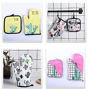 FSTIKO Funny Coffee Cup Oven Mitts and Pot Holders Sets 4 Pieces, Hot Pads Cotton Quilted Kitchen Mittens BBQ Gloves with Potholders Kitchen Microwave Gloves for Baking Cooking Grilling