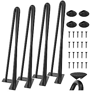 WINSOON 16 Inch Hairpin Legs Thicker 3-Solid Rods 1/2'' in diameter,880lbs Load Capacity, Set of 4 Metal Hairpin Table Legs DIY Projects for Coffee Table Legs, End Table,Desk,Dining,Bench,Night Stands