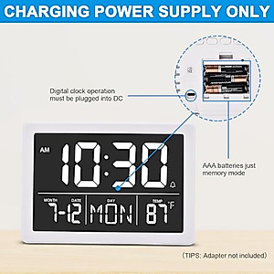 Amgico Digital Alarm Clock with Snooze, Small Clock/Table Clock, 6.3" LED Digital Calendar, 12/24H, Adjustable Brightness/Volume, Desk Clock for Bedroom, Living Room, Office - White