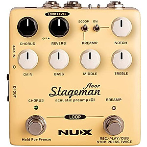 NUX Stageman Floor Acoustic Preamp/DI Pedal Bundle with MXR Instrument Cable, Two Patch Cables, Strukture Microphone Cable, Dunlop Guitar Picks and Power Supply