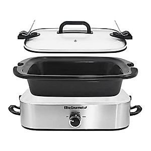 Elite Gourmet MST-5240SS Crock Slow Cooker, Locking Lid Adjustable Temperature Keep Warm Oven & Dishwasher-Safe Casserole Pan, 3.5Qt Capacity, Stainless Steel