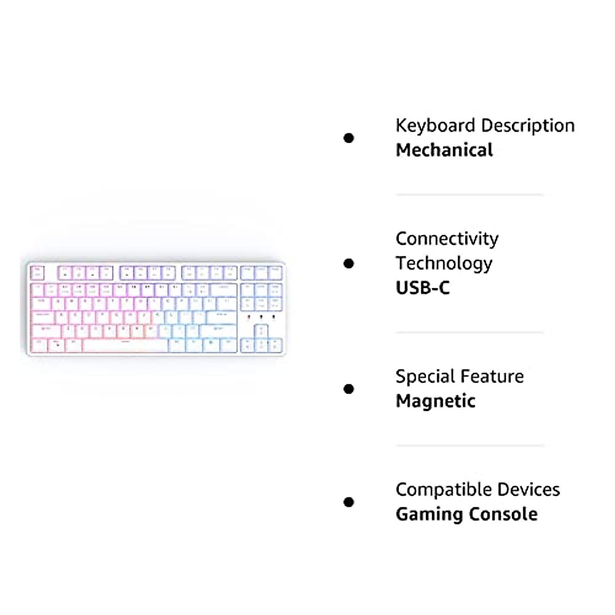 CIY X77 Hot-Swappable Mechanical Keyboard/RGB Gaming Keyboard/USB C/Anti Ghosting/N-Key Rollover/Compact Layout 87 Key/Magnetic Upper Cover/for Mac Windows (White and Red switch)