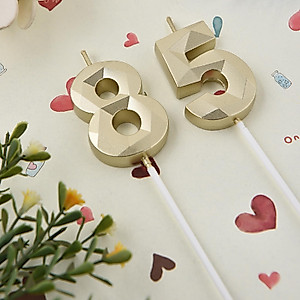 2 inch Gold 85 & 58 Birthday Candles, 3D Diamond Number 85th & 58th Cake Topper for Men Women Birthday Party Decorations Theme Party
