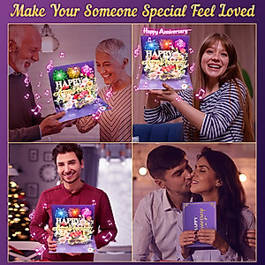 FITMITE Anniversary Card, Music & Light Pop up Valentine's Card with Fireworks Flowers Gifts for Him Her Husband Wife Couple-Purple
