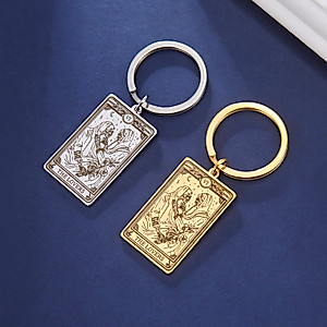 TEAMER Skeleton Tarot Cards Keychains Stainless Steel Amulet Marigold Tarot Card Major Arcana Keyring for Keys Cars Bags (Steel Color-THE LOVERS)