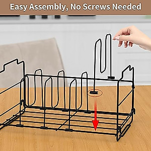 Set of 2 Stackable Food Container Lid Organizer, Adjustable Metal Lid Storage Shelf for Kitchen, 4 Dividers Detachable Lid Organiser Rack for Cabinets, Cupboards, Pantry Shelves, Drawers, Black